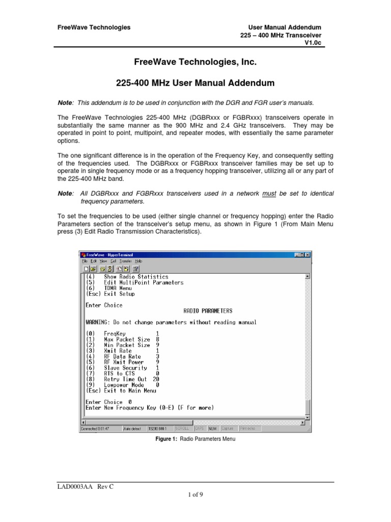 Freewave Technologies, Inc. 225-400 MHZ User Manual Addendum | PDF ...