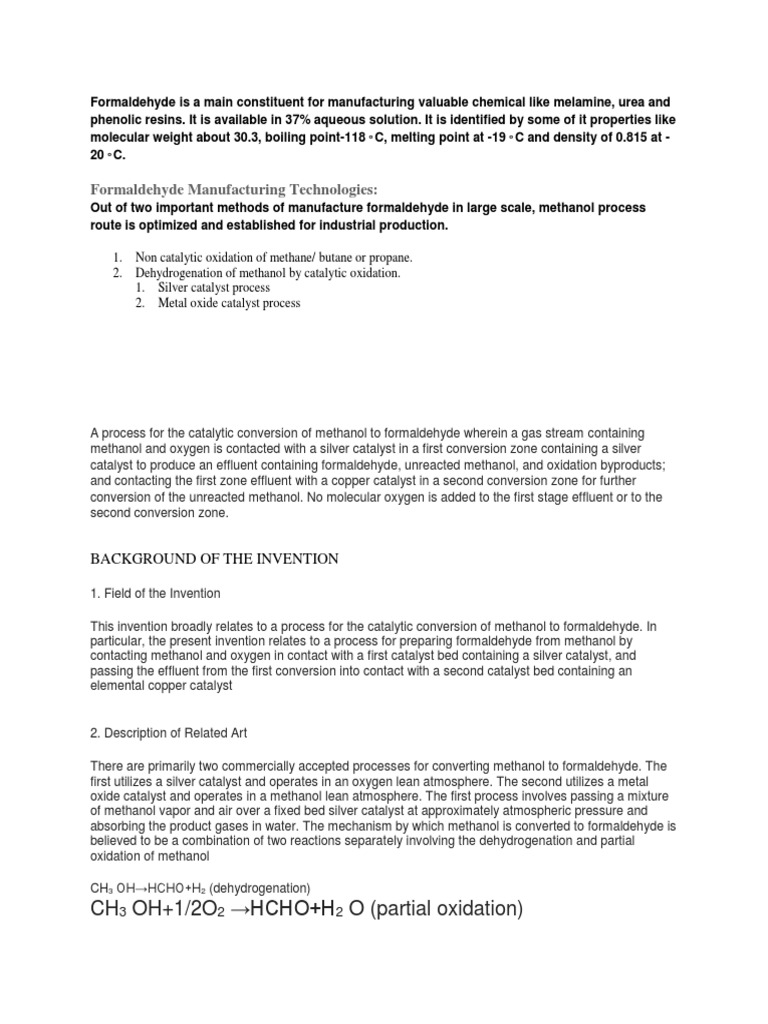 Catalytic Methanol to Formaldehyde Process | PDF | Methanol | Formaldehyde
