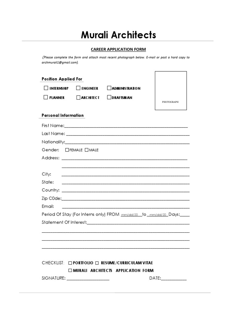 Murali Architects Application Form | PDF