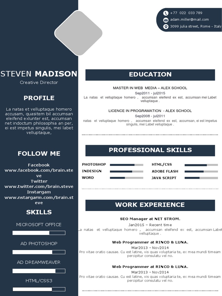 One Page CV Template # 02 | PDF | Web Development | Software