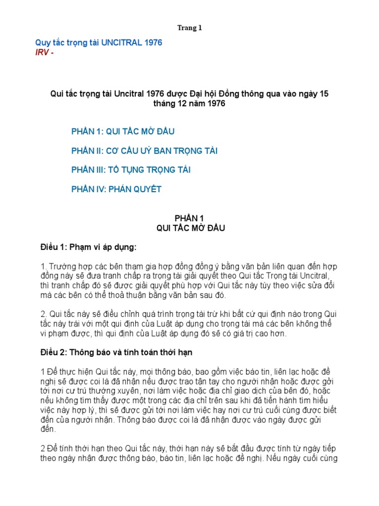 Quy Tắc Trọng Tài Uncitral | PDF