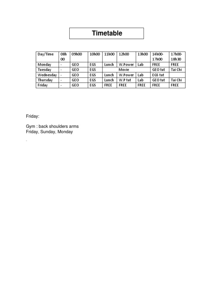 2018 Timetable Uctdd | PDF
