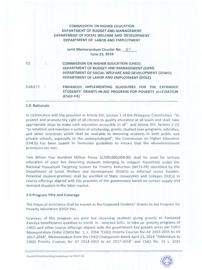 Joint Memorandum Circular No. 1 2016 Enhanced Implementing Guidelines ...