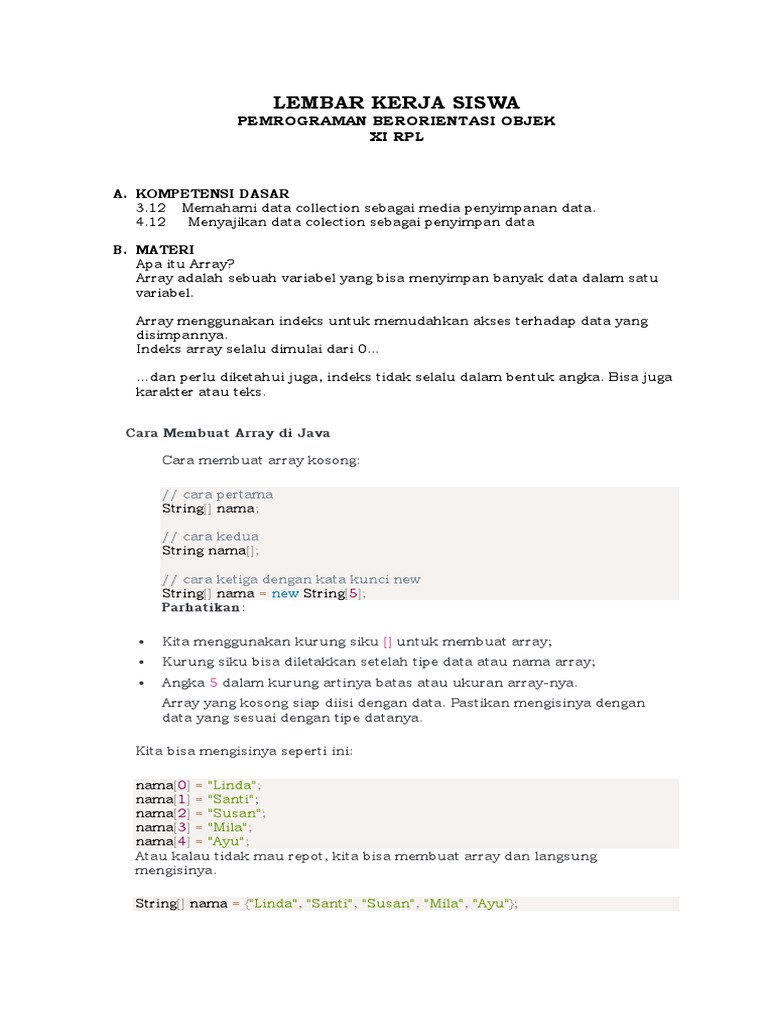 Panduan Array dan ArrayList di Java | PDF