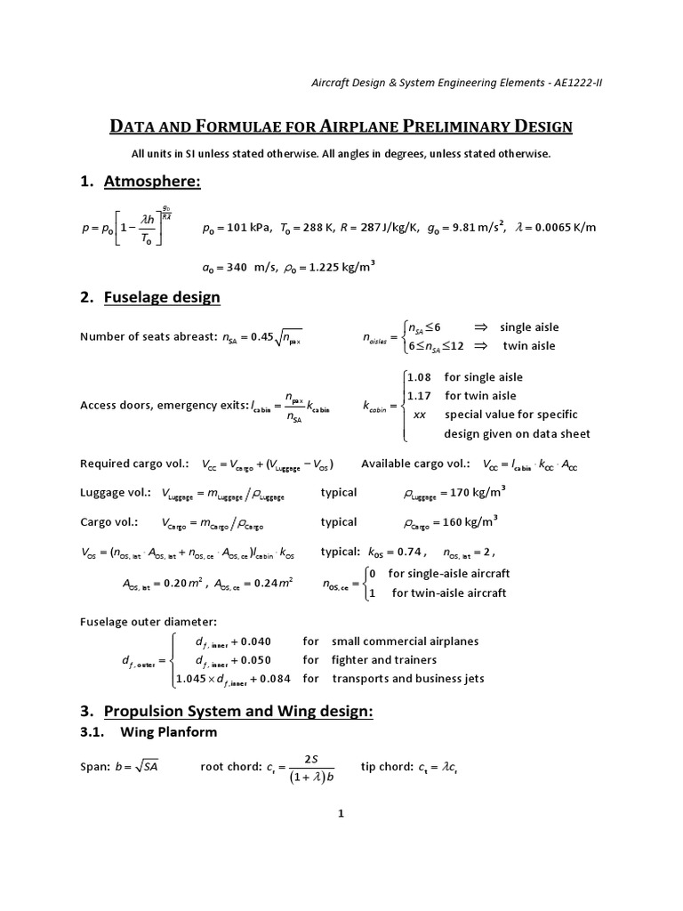 Aircraft Design Formula Sheet | PDF | Jet Engine | Flight
