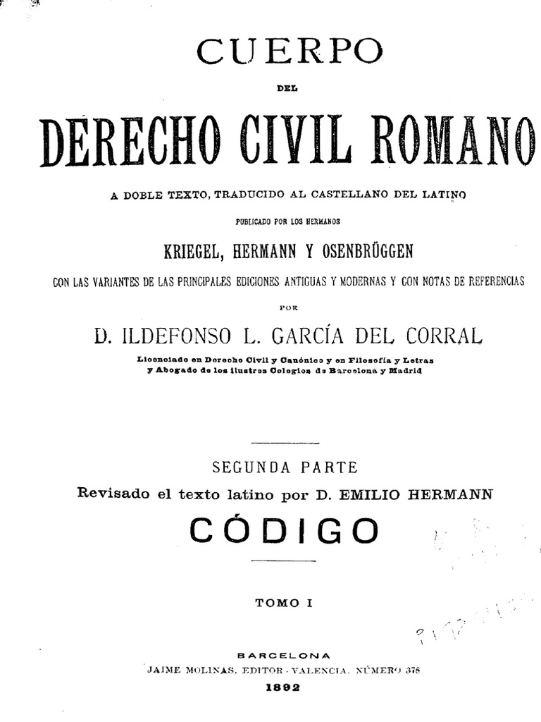 Cuerpo Del Derecho Civil Romano Codigo T1 | PDF | Roma antigua