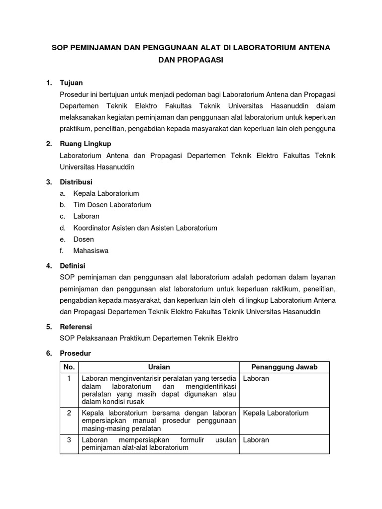 SOP Peminjaman Alat Laboratorium | PDF