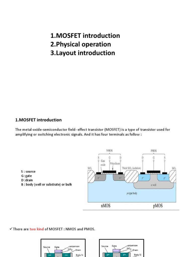 1.MOSFET Introduction 2.physical Operation 3.layout Introduction | PDF ...