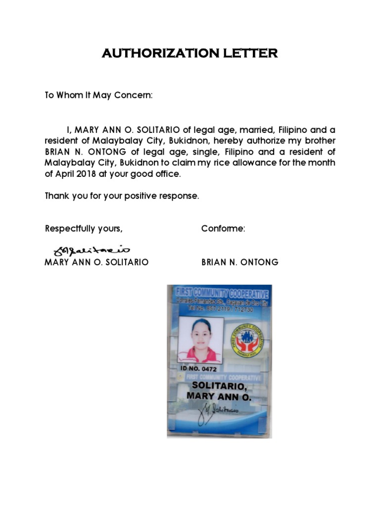 Authorization Letter Rice | PDF