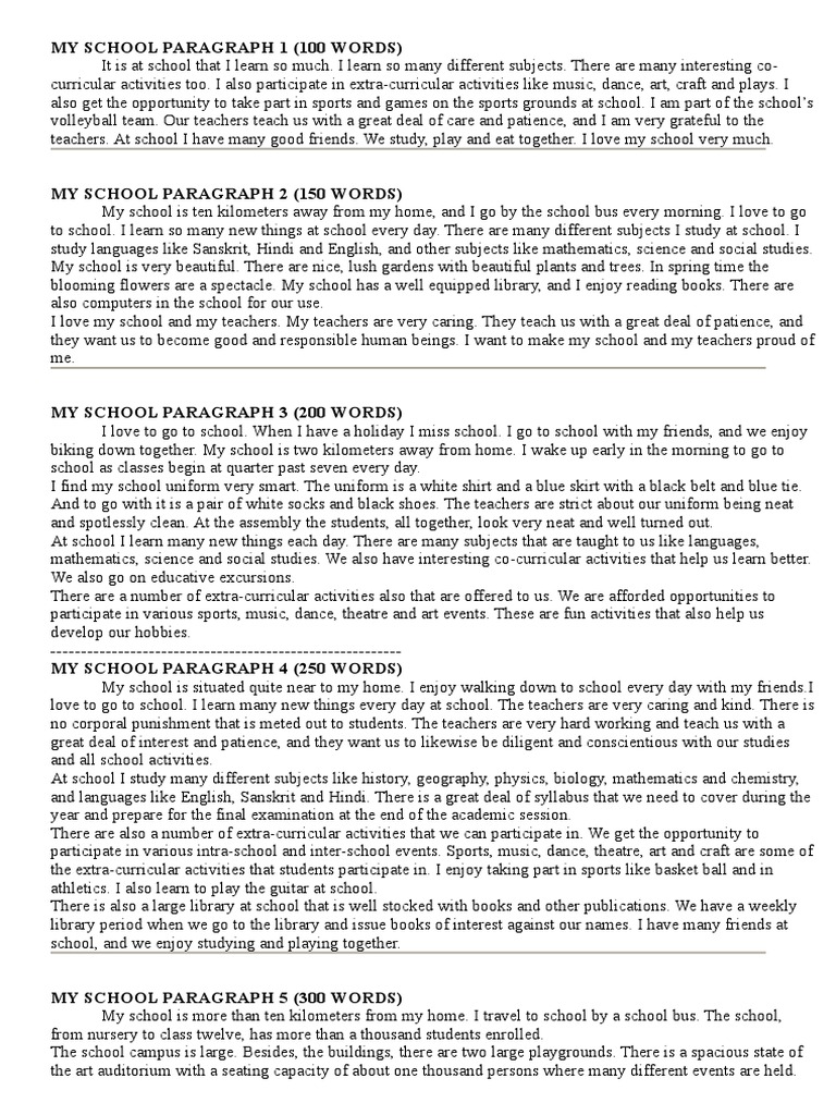 My School Paragraph 1 (100 Words) | PDF | Coffeehouse | Schools