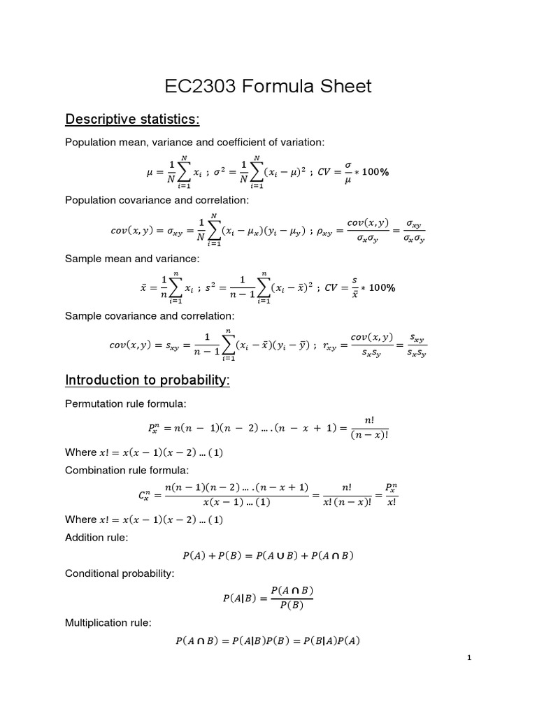 EC2303 Final formula sheet.pdf | Errors And Residuals | Normal Distribution