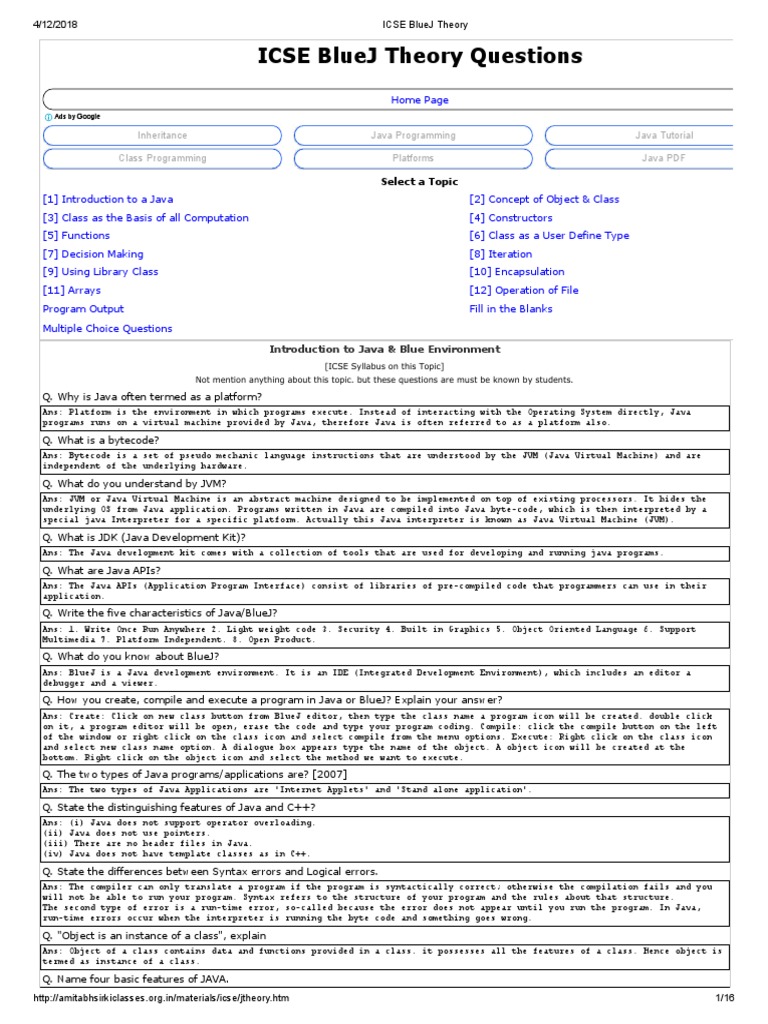 ICSE BlueJ Theory | PDF | Constructor (Object Oriented Programming ... ICSE BlueJ Theory | PDF | Constructor (Object Oriented Programming ...