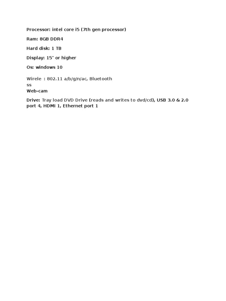 Intel Core i5 7th Gen Specifications | PDF