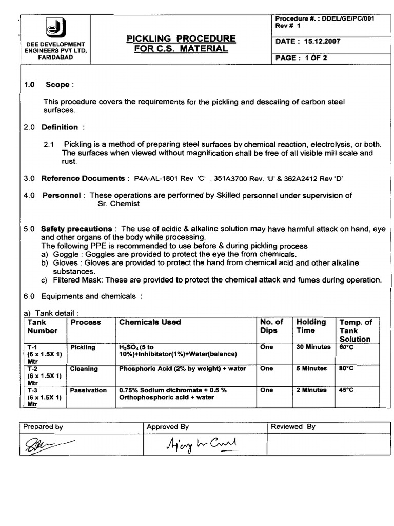 3f.procedure For Pickling | PDF