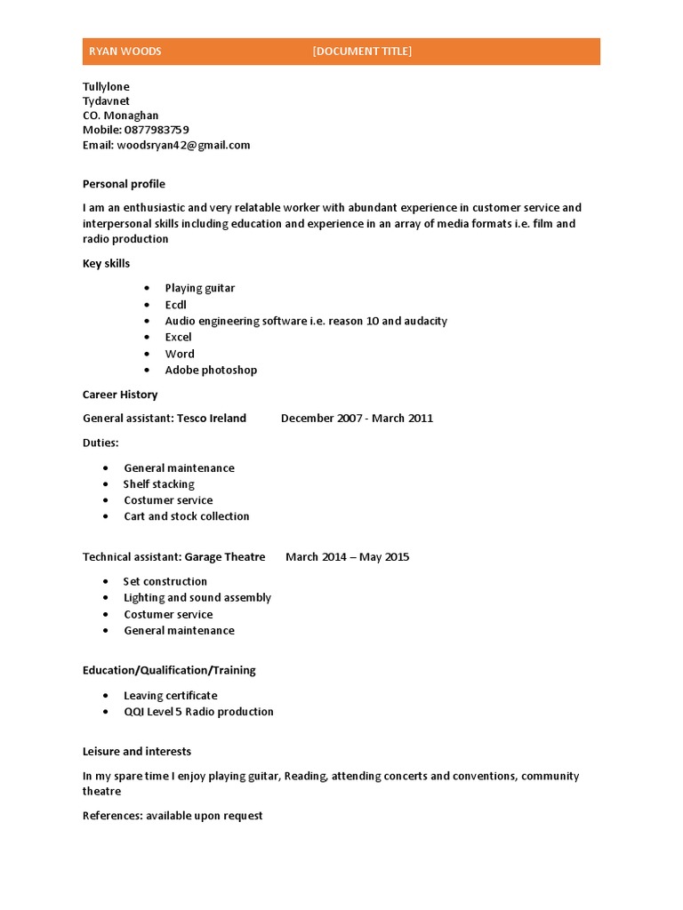 CV Demo of Ryan Woods | PDF | Technology & Engineering
