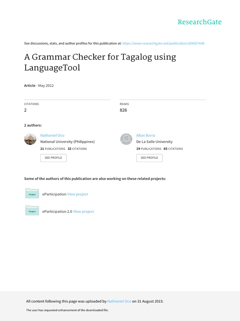 A Grammar Checker For Tagalog Using LanguageTool | PDF | Part Of Speech ...