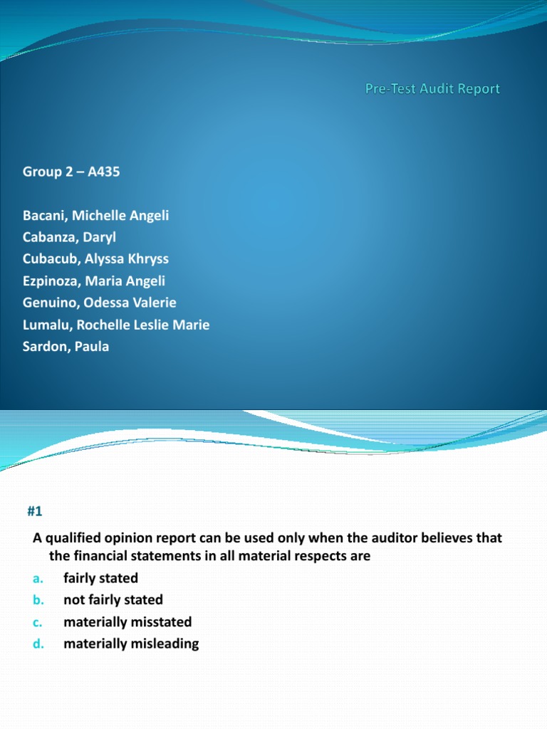 Pre-Test Audit Report Group 2 A435 | PDF | Financial Audit | Auditor's ...