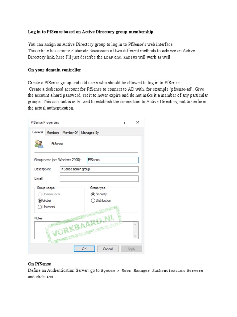 Configuring PfSense Authentication Using Active Directory Group Membership | PDF | Active ...