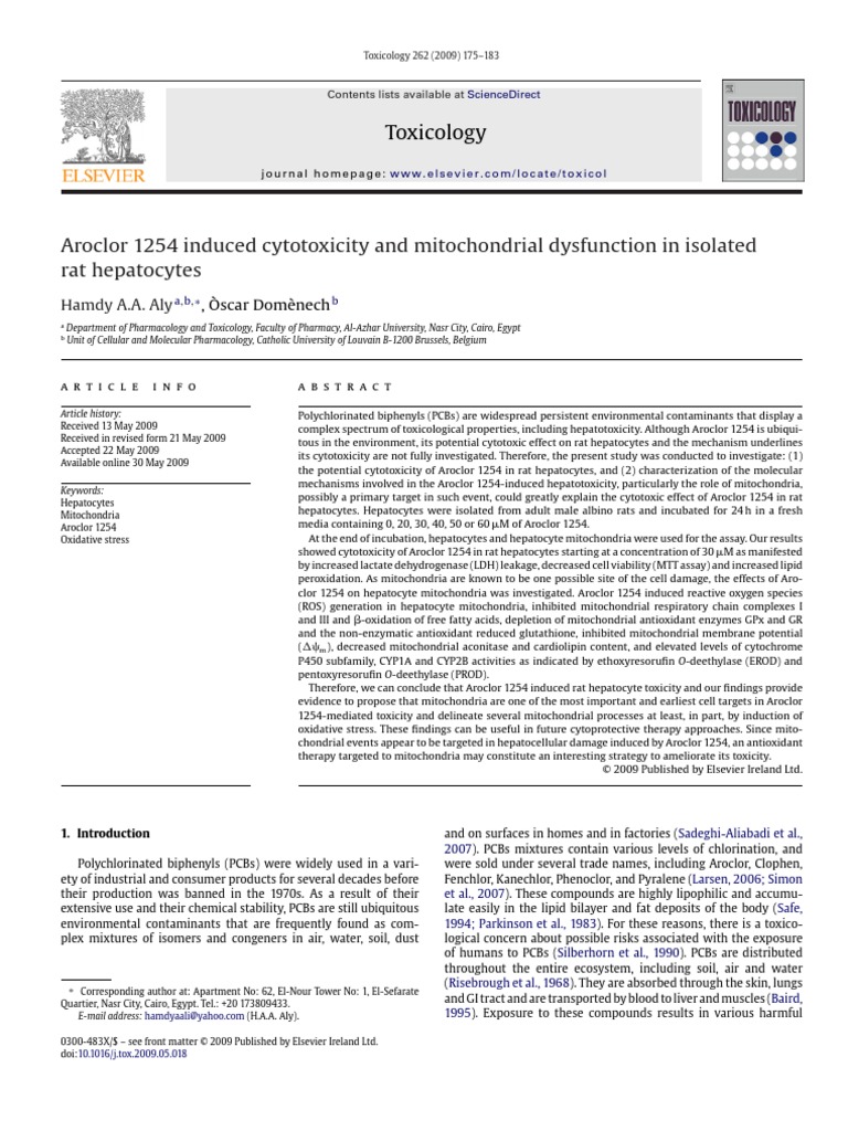 Aroclor 1254 Induced Cytotoxicity and Mitochondrial Dysfunction 2009 ...