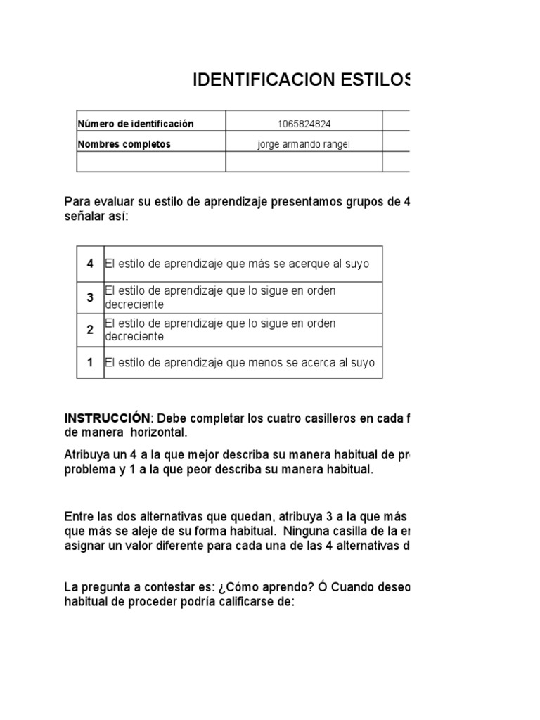 Formato Evaluacion Estilos de Aprendizaje | PDF | Teoría | Razón