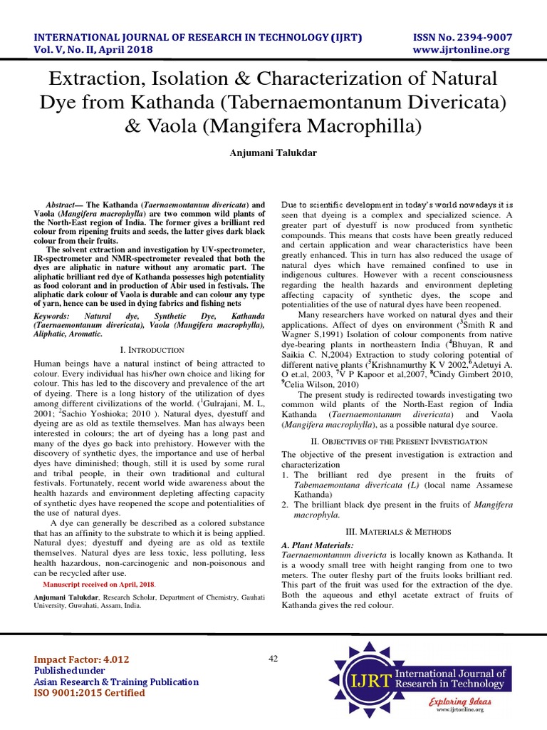 Extraction, Isolation and Characterization of Natural Dye From Kathanda ...
