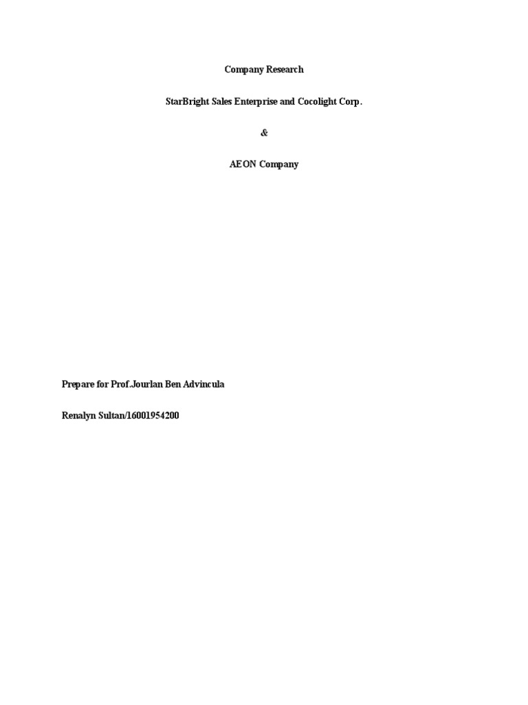 Company Research Starbright Sales Enterprise and Cocolight Corp. & Aeon ...