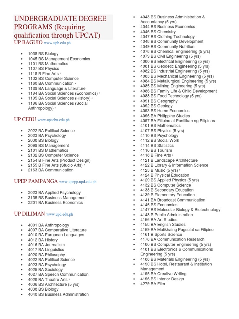 Up Courses | PDF | Bachelor Of Science | Bachelor's Degree