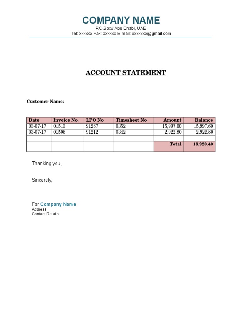 Standard SOA Format | PDF | Accounting | Business