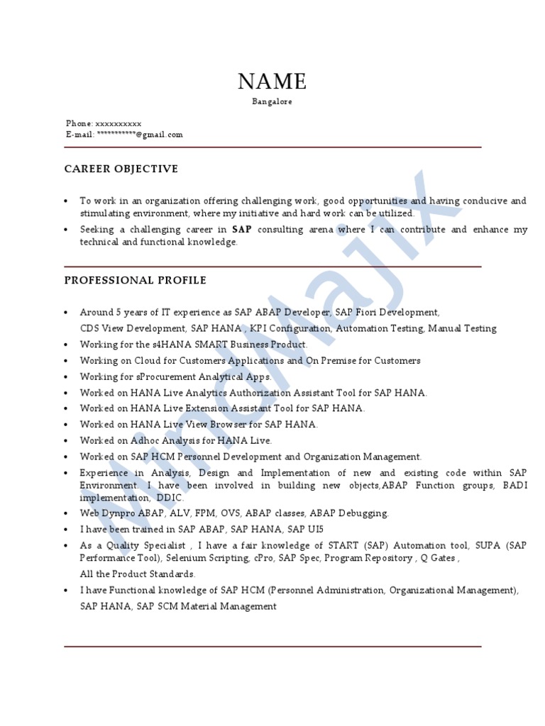 Sap Abap On Hana Sample Resume 3 | PDF | Analytics | Application Software