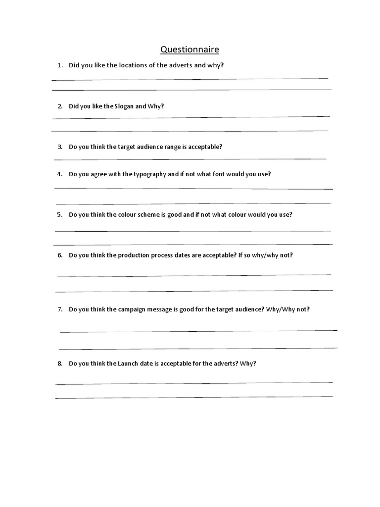 Questionnaire: 1. Did You Like The Locations of The Adverts and Why? | PDF