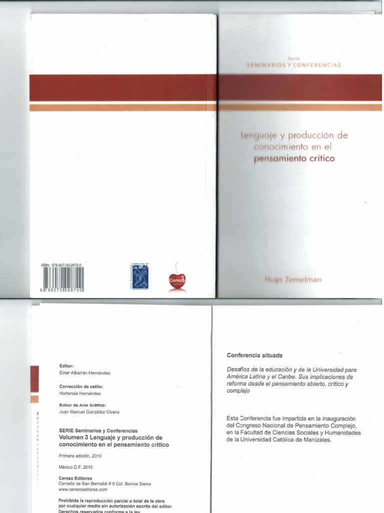 Libro ZEMELMAN Lenguaje y Produccion de Conocimiento en El Pensamiento ...