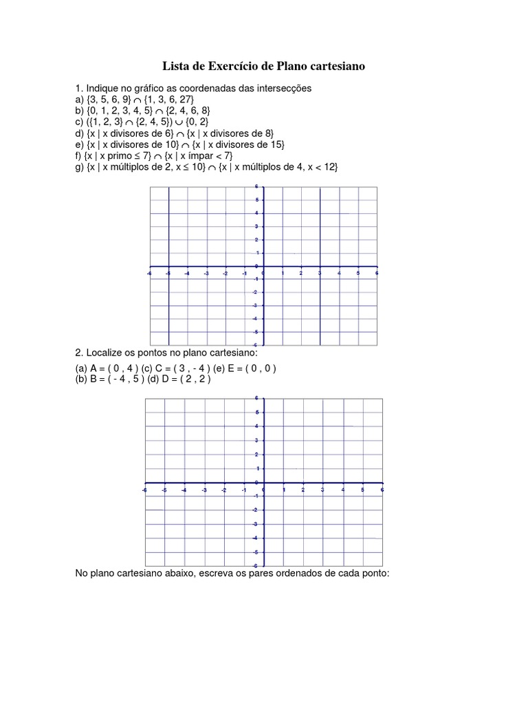 Lista De Exercício De Plano Cartesiano Pdf