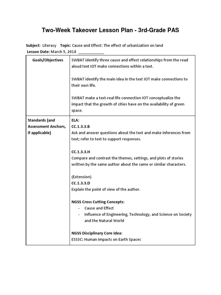 3rd Grade Cause and Effect Lesson Plan | PDF | Causality | Lesson Plan