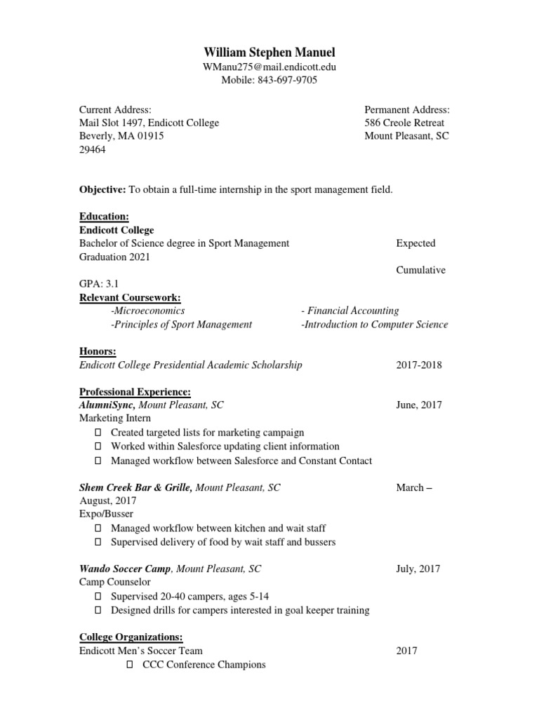 Internship Resume: William Manuel | PDF