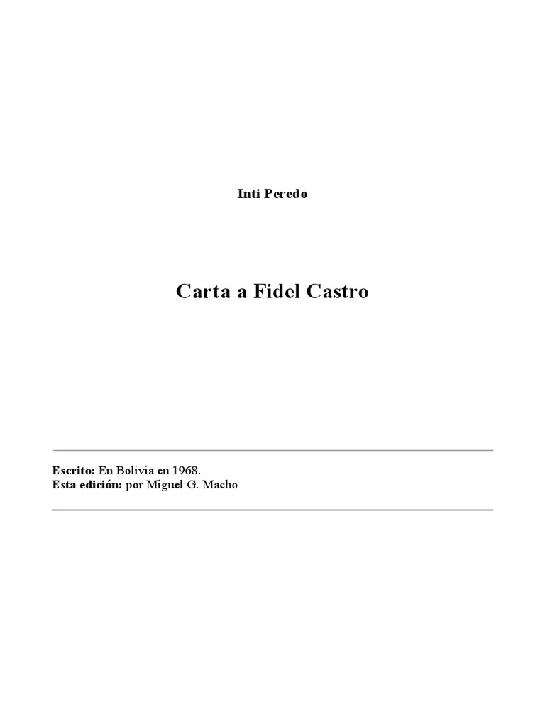 Inti Peredo - Carta A Fidel Castro | PDF