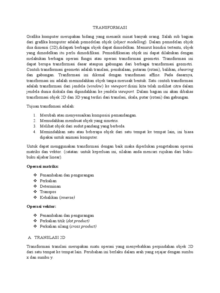 Transformasi Geometri 2D dalam Grafika | PDF | Komputer