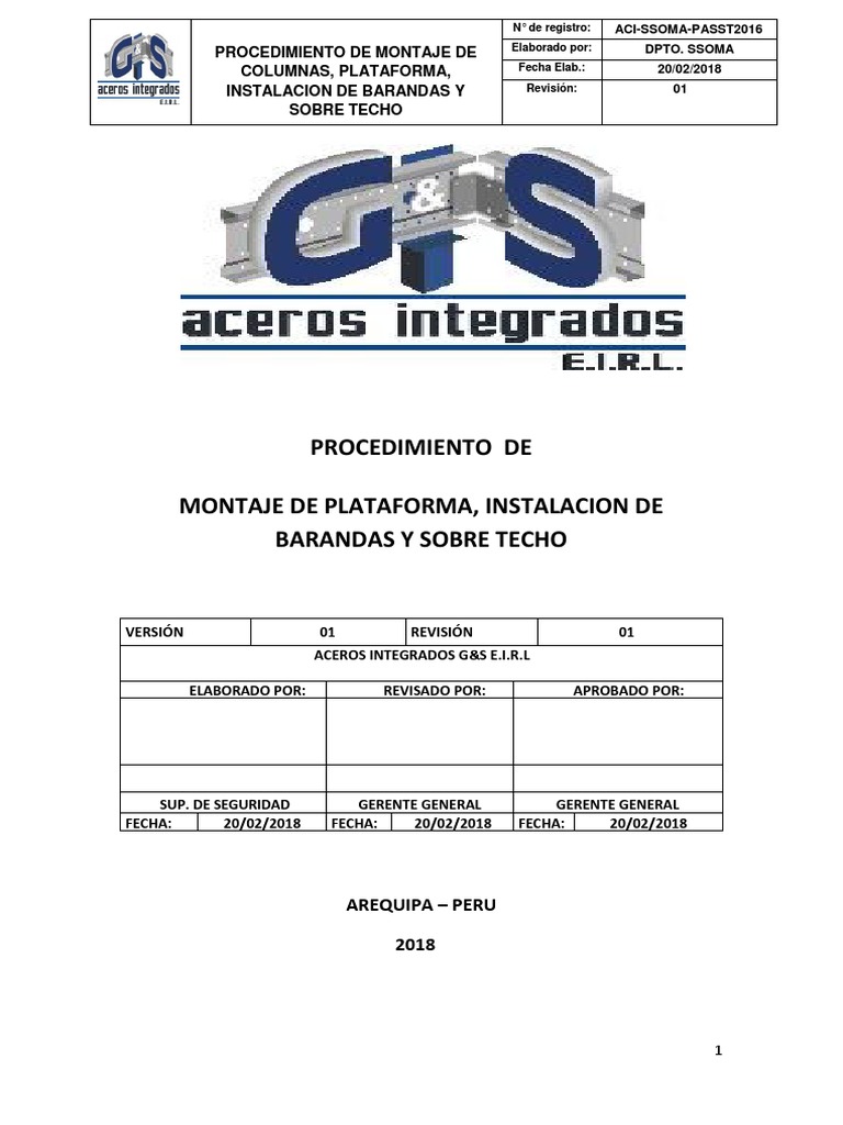 Procedimiento de Montaje de Plataforma, Instalacion de Barandas y Sobre ... Procedimiento de Montaje de Plataforma, Instalacion de Barandas y Sobre ...