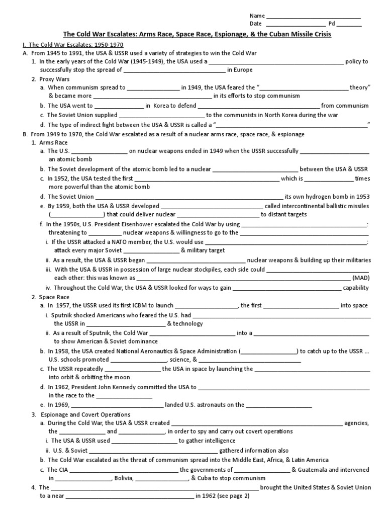 Cold War Arms Race Space Race Cuban Missile Crisis | PDF | Cold War ...