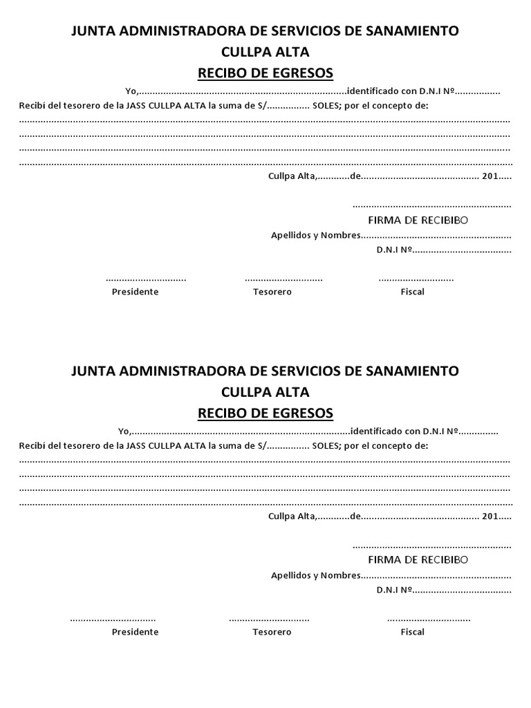 Modelo de Recibo de Egresos