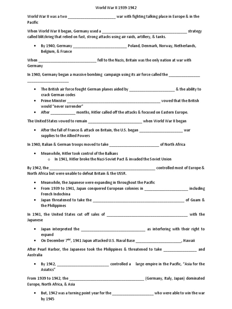 World War II 1939 Guided Notes | PDF | World War II | 2nd Millennium ...