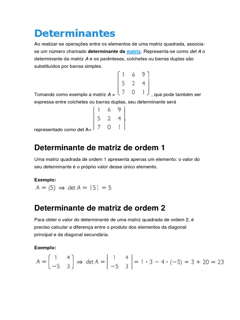 Exercícios sobre Determinantes de Matrizes | PDF | Determinante ...