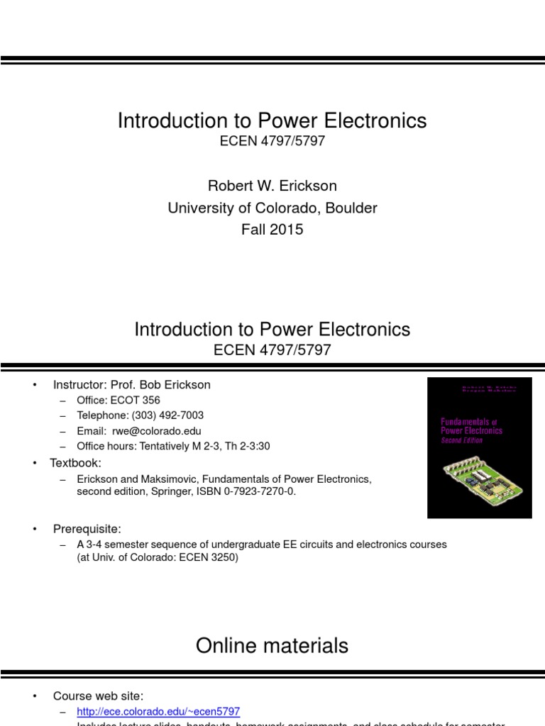 Introduction To Power Electronics: Robert W. Erickson University of ...