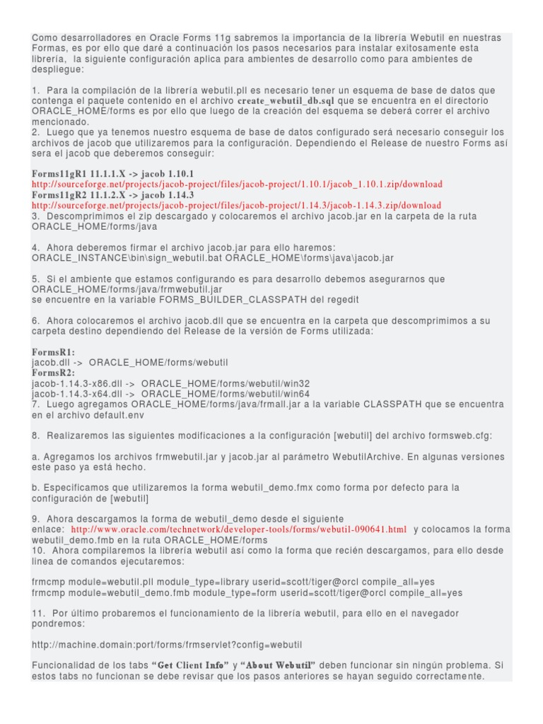 Configurar Webutil para Oracle Forms 11g | PDF | Java (lenguaje de programación) | Biblioteca ...