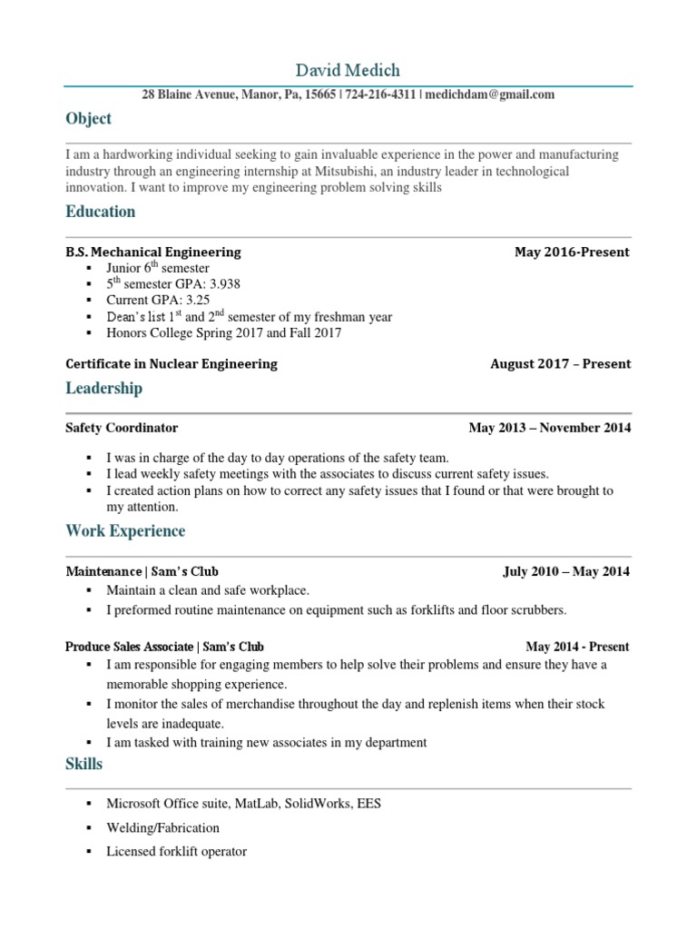 Resume Rough Draft | PDF | Forklift | Engineering