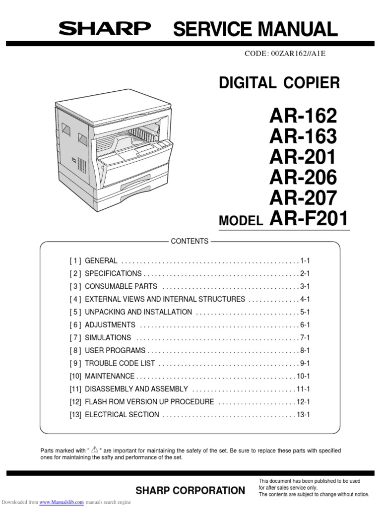 AR-162 AR-163 AR-201 AR-206 AR-207 AR-F201: Digital Copier | PDF | Fax ...