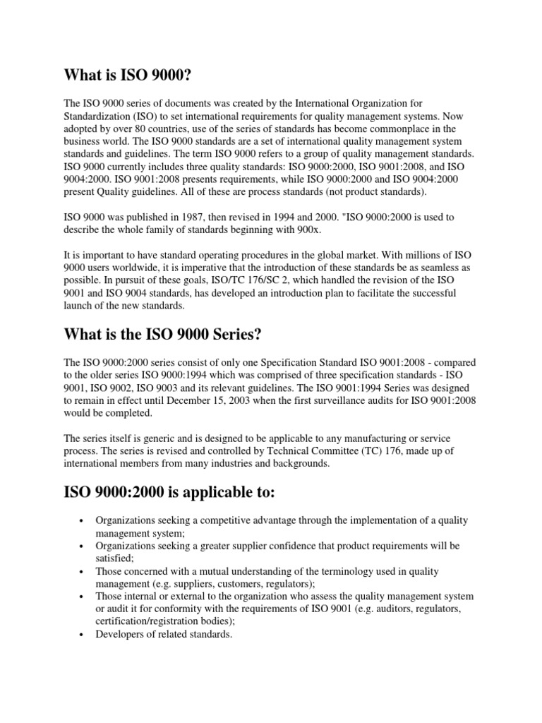What Is ISO 9000? | PDF | Iso 9000 | International Organization For ... What Is ISO 9000? | PDF | Iso 9000 | International Organization For ...