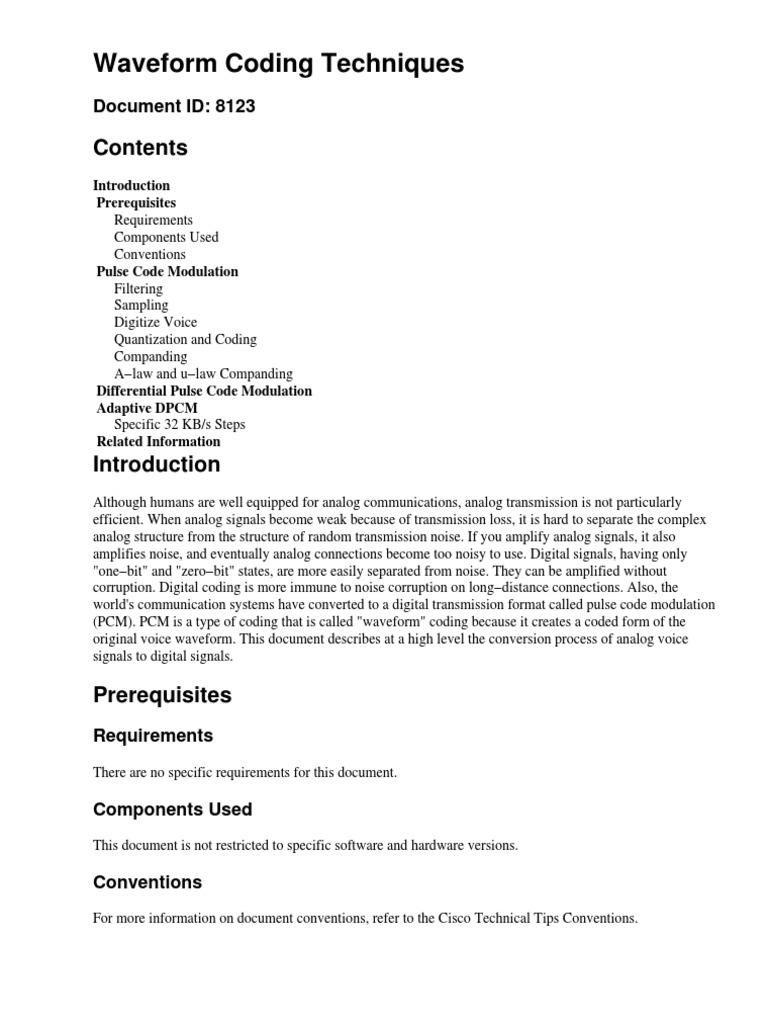 Waveform Coding Techniques: Document ID: 8123 | PDF | Signal To Noise Ratio | Sampling (Signal ...