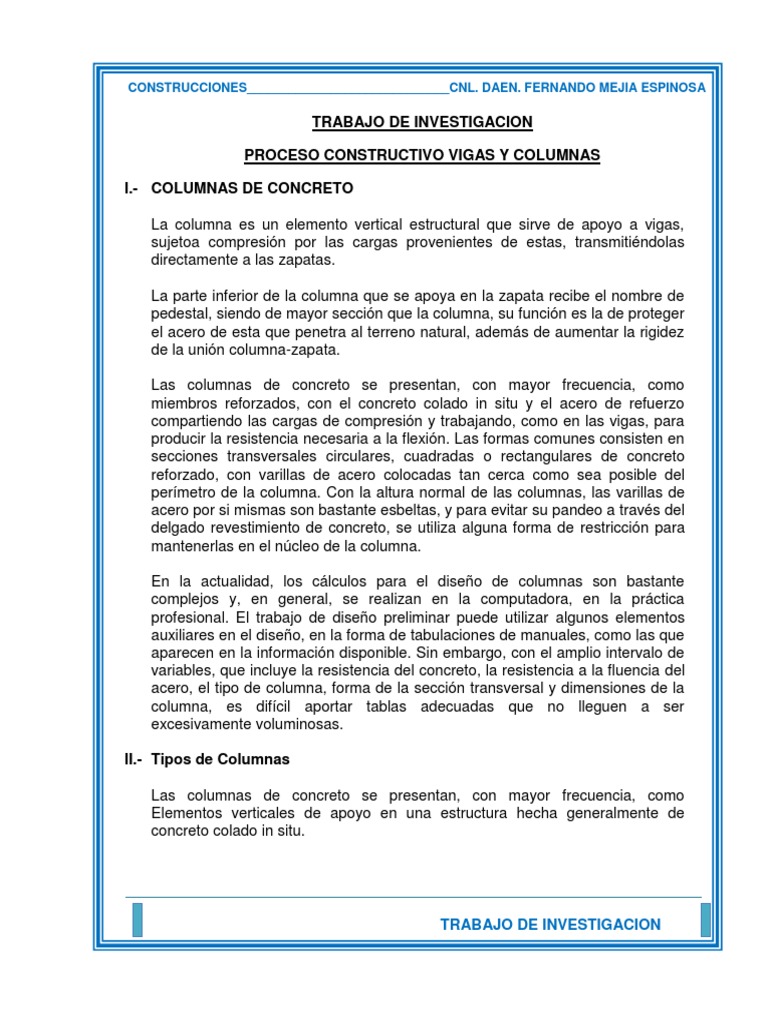 Proceso constructivo de columnas de concreto reforzado | PDF ...