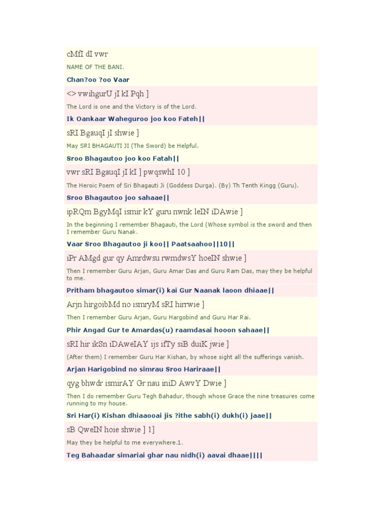 Chandi Di Var Gurmukh Eng Roman | PDF | Nature | Indian Religions
