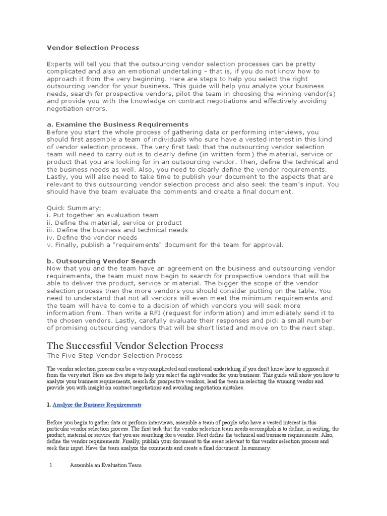 Vendor Selection Process | PDF | Request For Proposal | Accountability